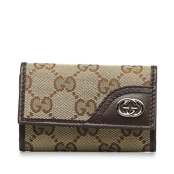 Gucci | Bags | Gucci Gg Canvas Interlocking G Key Case Beige Brown ...